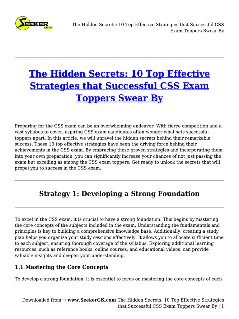 10 Top Effective Strategies That Successful CSS Exam Toppers Swear by | PDF | Relaxation ...