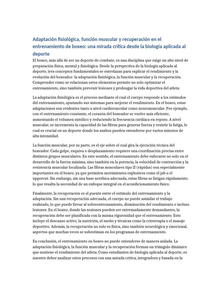 Entrenamiento Boxeo Reflexion | PDF | Músculo | Deportes