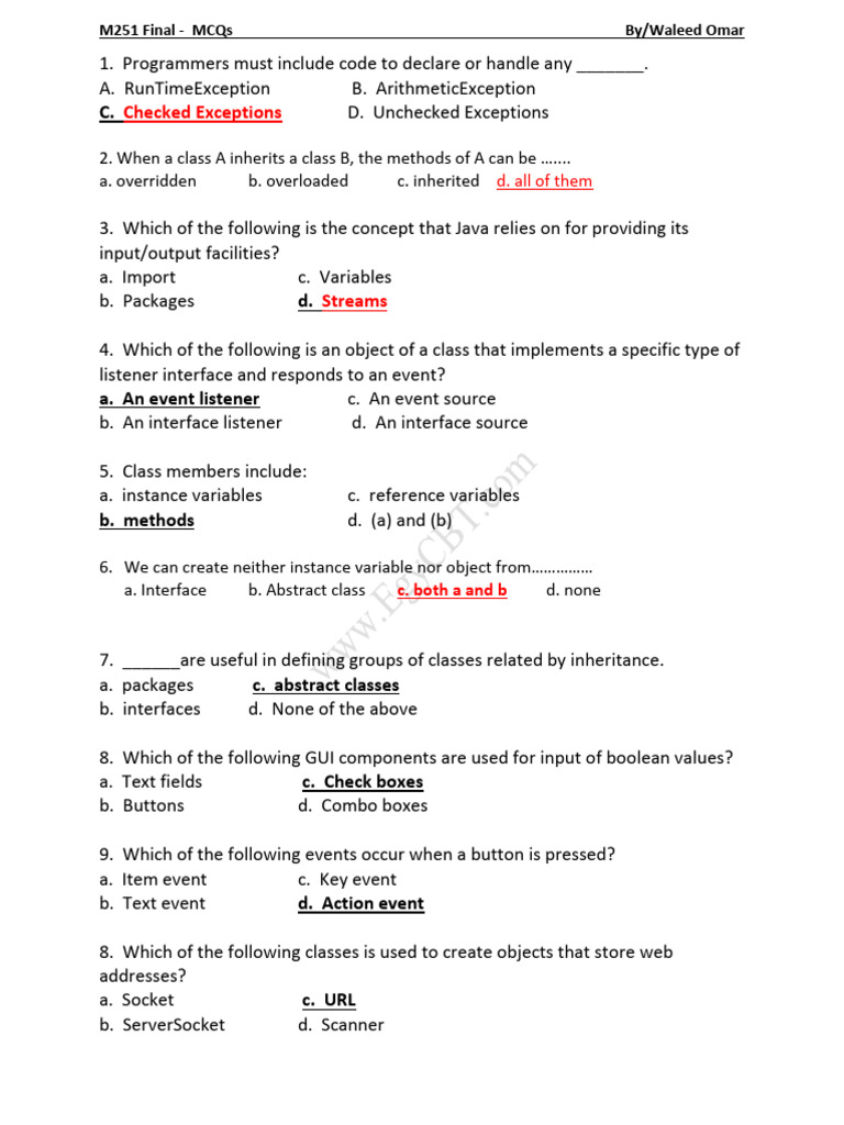 M251 Final MCQ (M6-12) V1 - Walid Omar | PDF | Class (Computer Programming) | Method (Computer ...