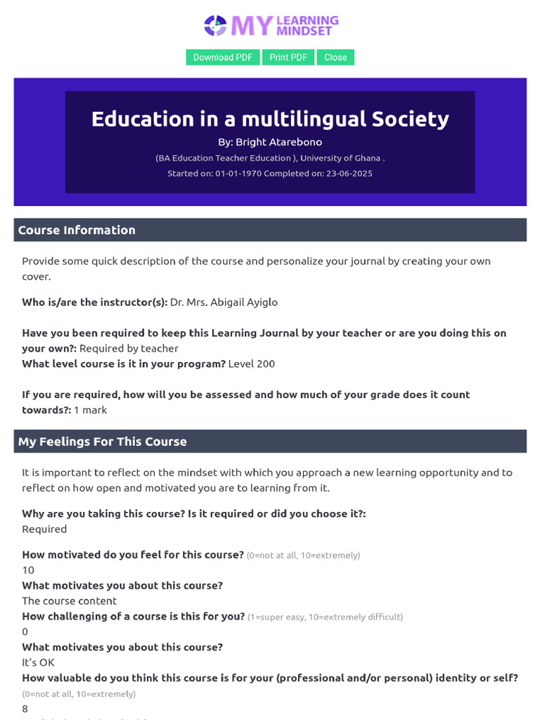 My Learning Mindset 2 | PDF