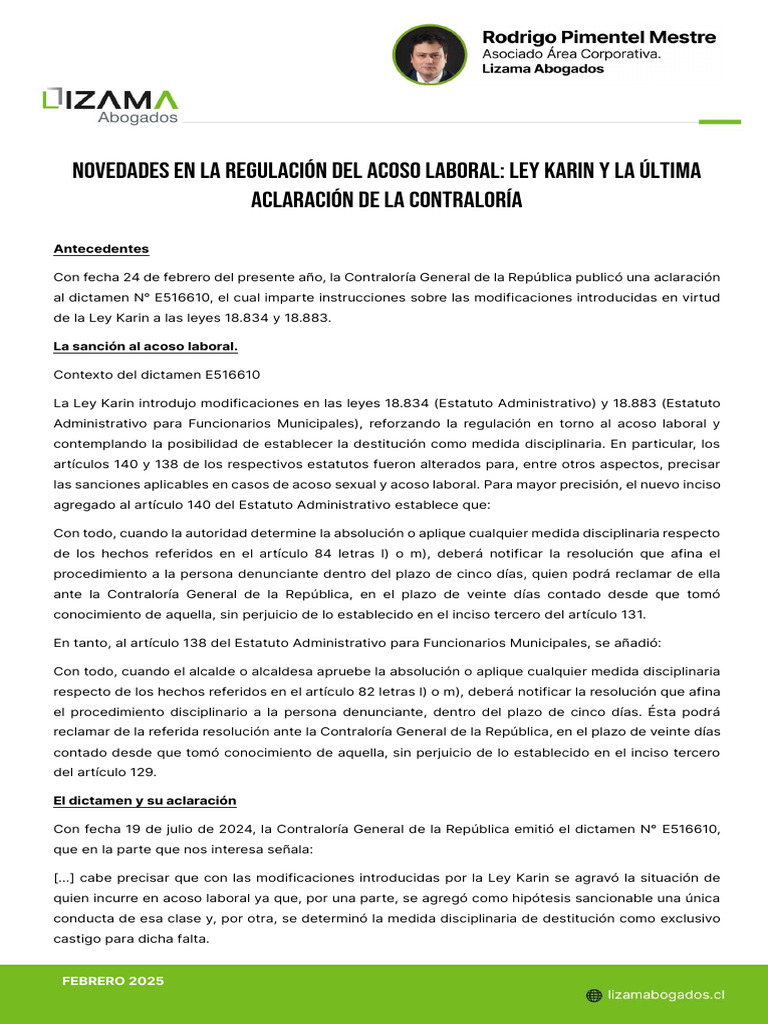 Alerta Laboral Lizama Abogados 27 02 | PDF | El proceso de destitución | Debido al proceso