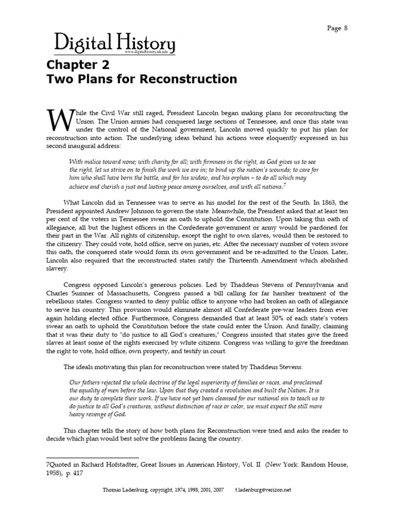 Lincoln Ten Percent Plan and Johnson Plan | PDF | Reconstruction Era ...