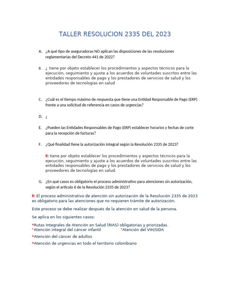 Taller sobre Resolución 2335 de 2023 | PDF