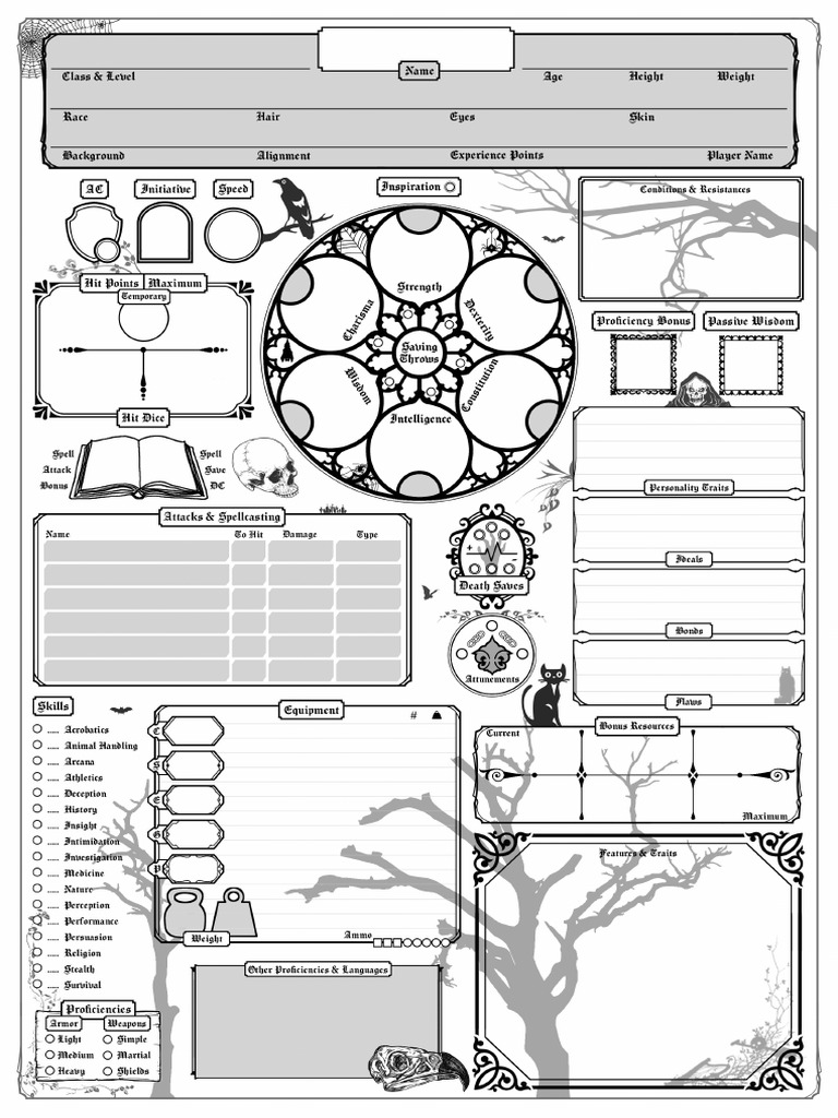 5e Gothic Character Sheet (Fillable) | PDF