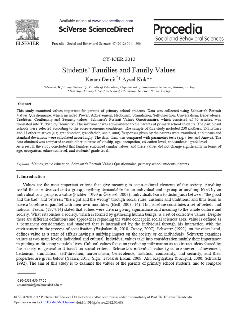 Family Values of Primary School Parents | PDF