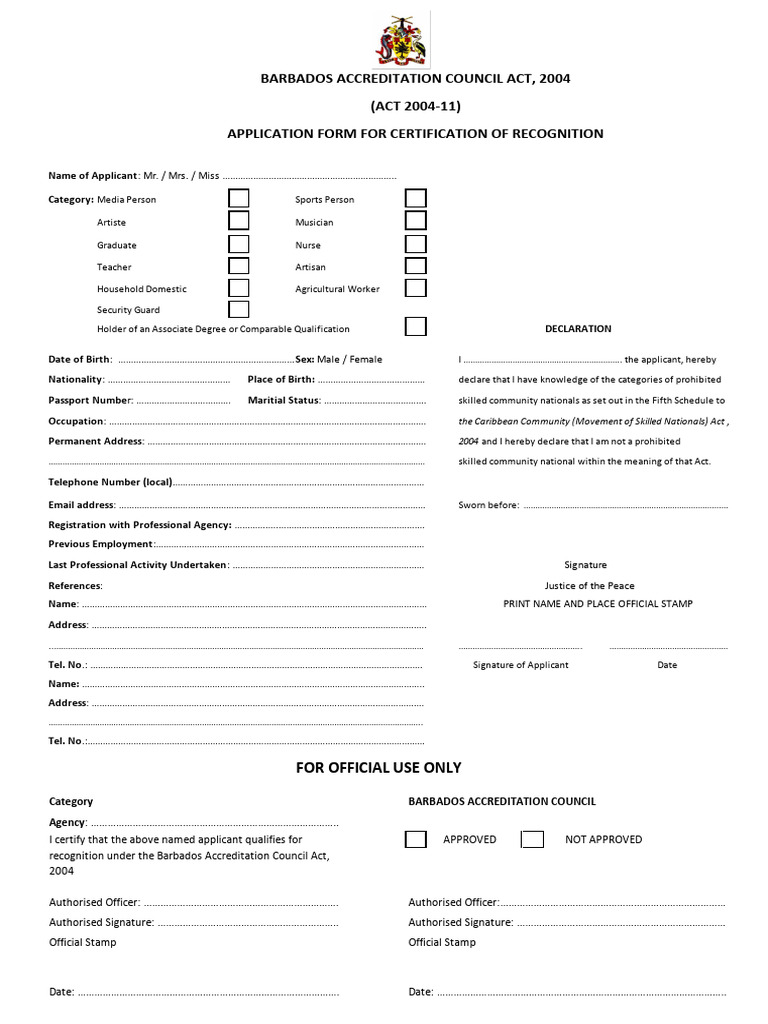 Barbados Accreditation Council Application | PDF | Government And ...