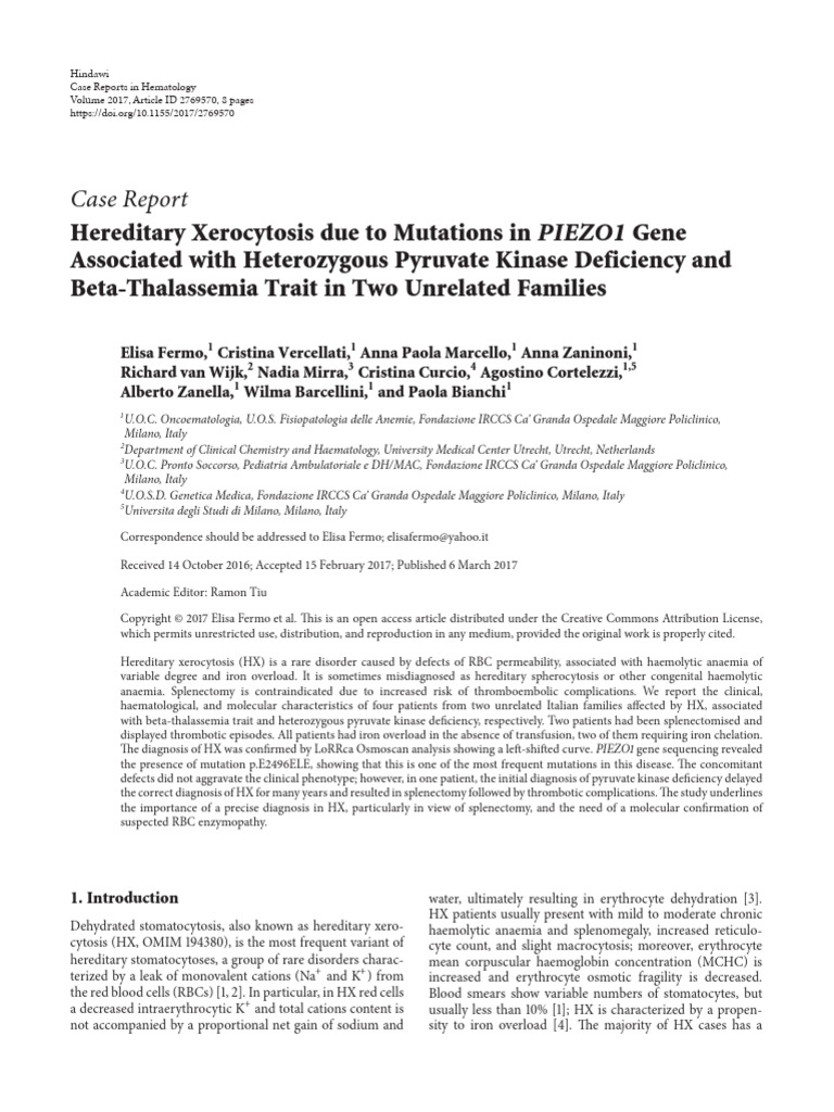 Hereditary Xerocytosis Due To Mutations in PIEZO1 | PDF | Anemia | Red ...