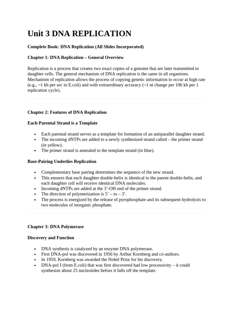 Unit 3 DNA Replication and Telomeres | PDF | Dna Replication | Telomere