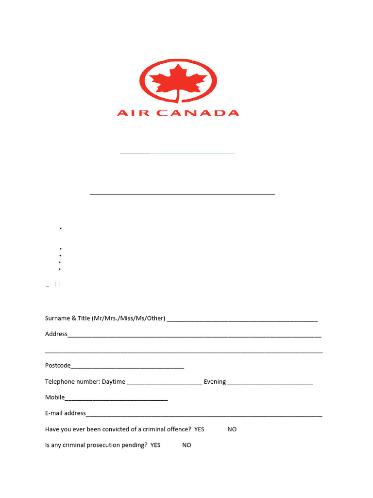Air Canada Employment Application Form | PDF | Salary | Passport