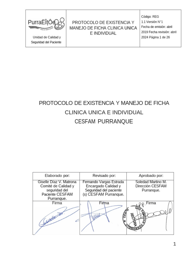 REG 1.1 Protocolo Ficha Clínica 7 | PDF | Historial médico