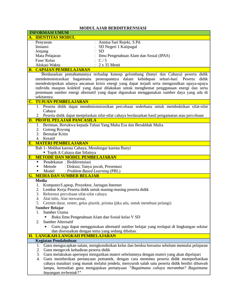 Modul Ajar Berdiferensiasi | PDF