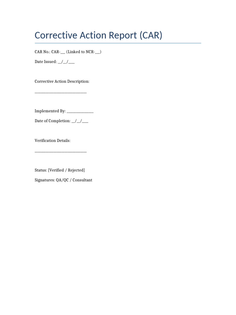 Corrective Action Report CAR | PDF