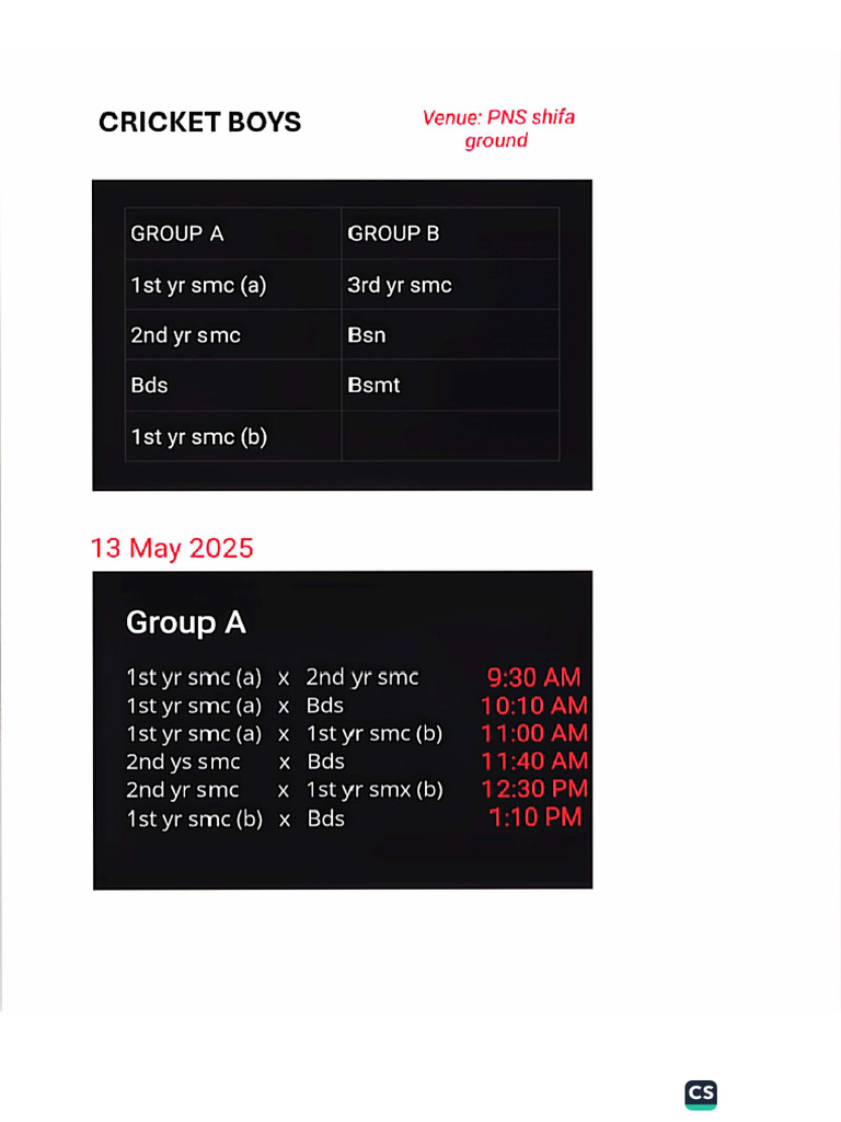 Cricket Boys Fixtures | PDF