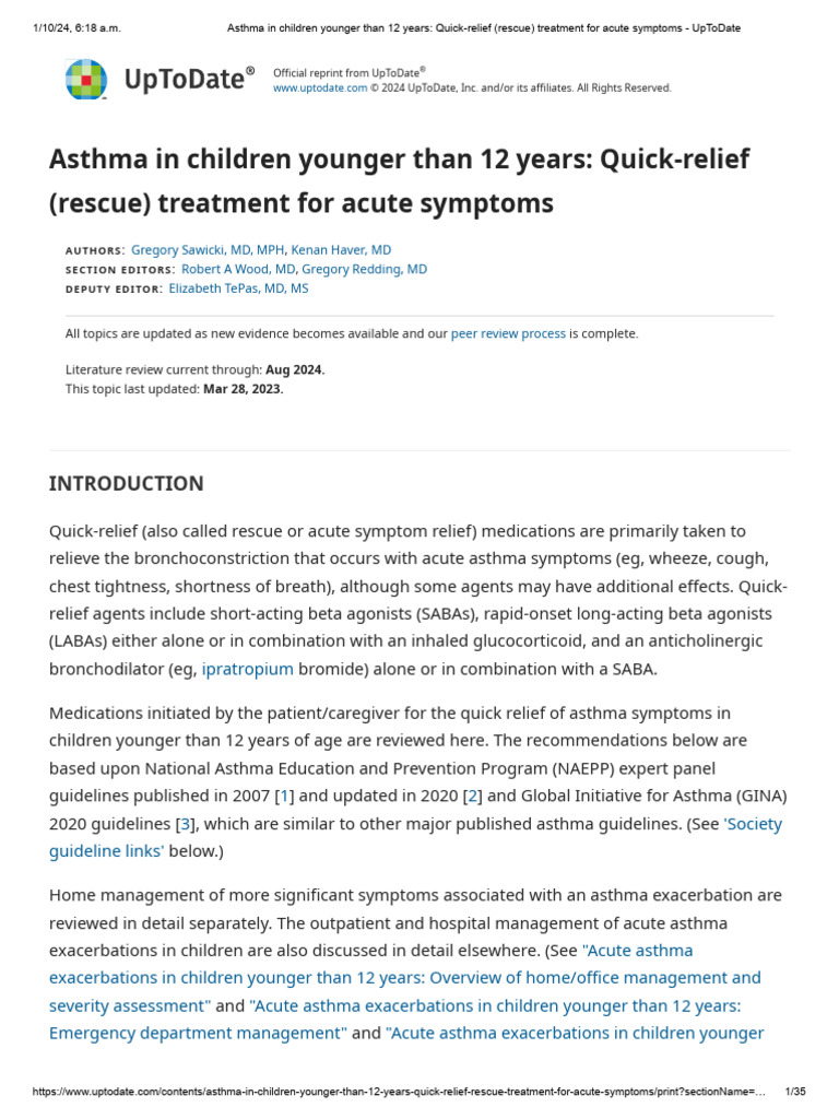Asthma in Children Younger Than 12 Years - Quick-Relief (Rescue ...
