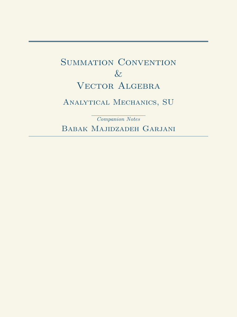 Summation Convention And Vector Calculus Pdf Summation Matrix Mathematics