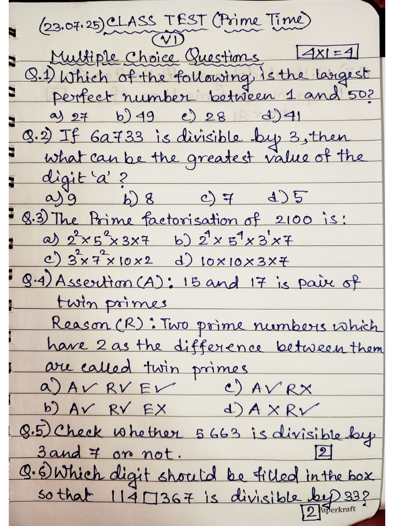 Class Test (Prime Time) | PDF