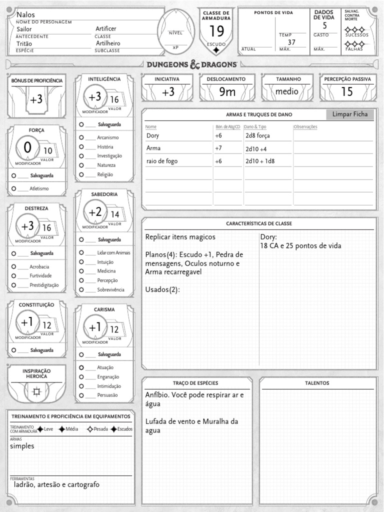 DD 2024 Ficha de Personagem Editavel Portugues Artificio RPG | PDF