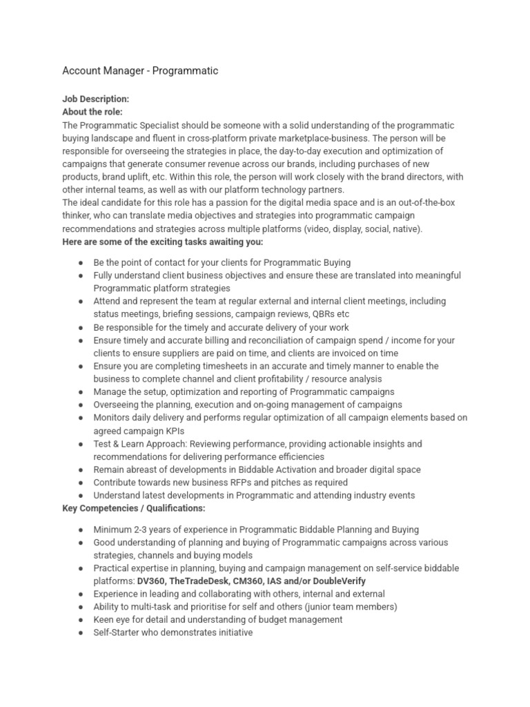Account Manager - Programmatic | PDF | Brand | Skill
