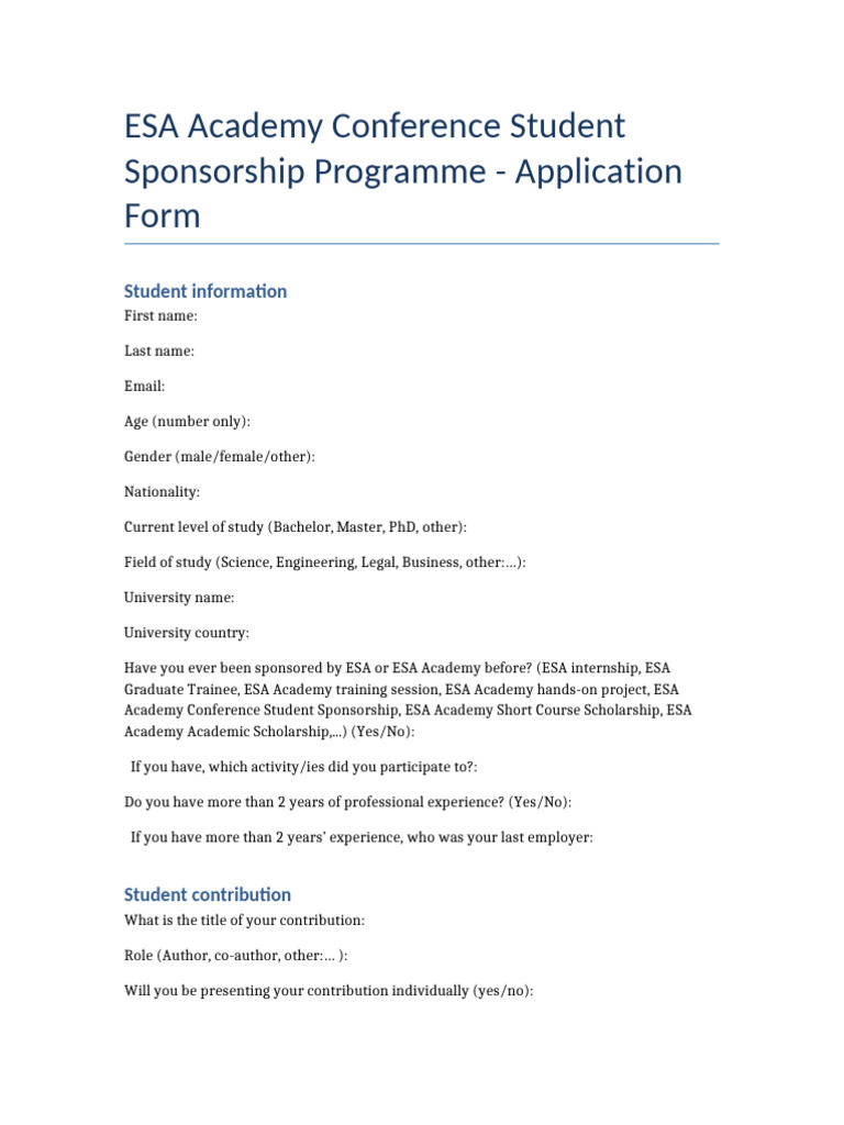 ESA Academy Application Form | PDF