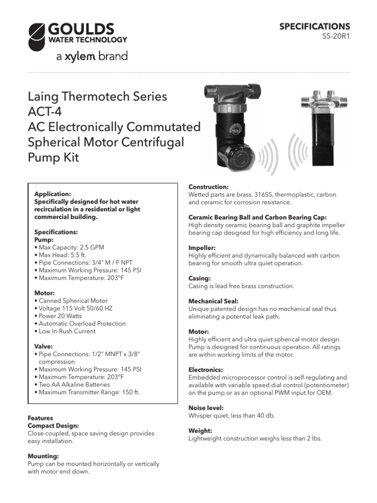 Laing Thermotech ACT-4 Pump Specs | PDF | Pump | Manufactured Goods