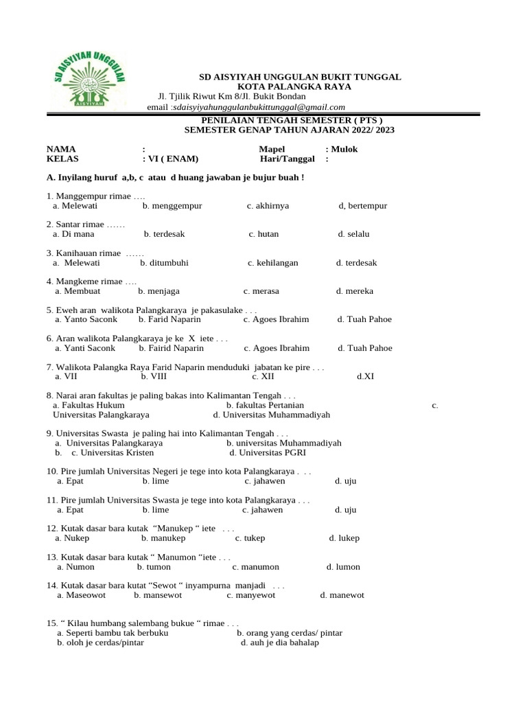 Pts Mulok Dan Tema Kelas 6 Sem 2 | PDF