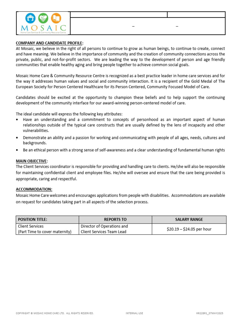 Job Description Client Services Part Time HR228 | PDF | Human Resources