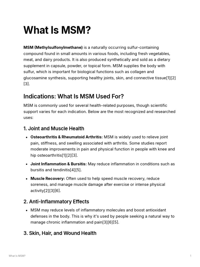 Indications: What Is MSM Used For? | PDF | Osteoarthritis | Joint