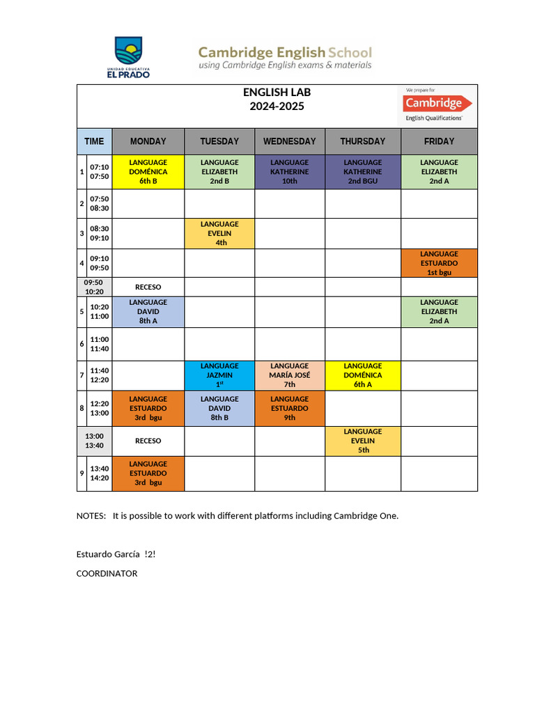 MDCP English Lab Schedule 2024-2025 | PDF