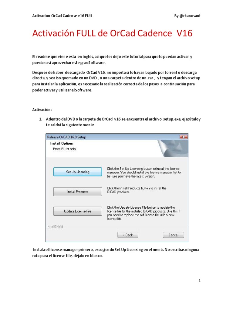 Activación FULL de OrCad Cadence V16 | PDF | Archivo de computadora | Plataformas de computación