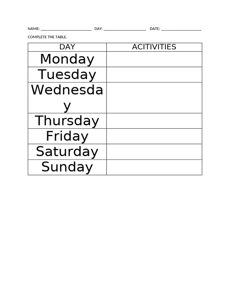 Busy Week Tasksheet | PDF