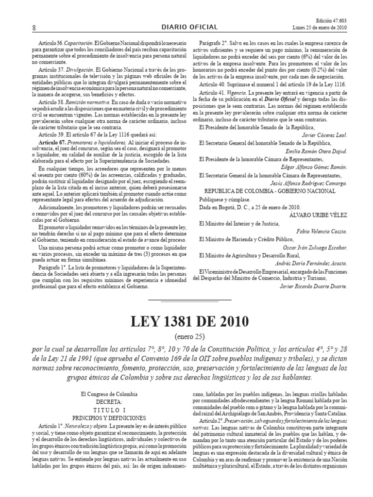 Ley 1381 de 2010: Protección de lenguas nativas | PDF | Ministerio ...