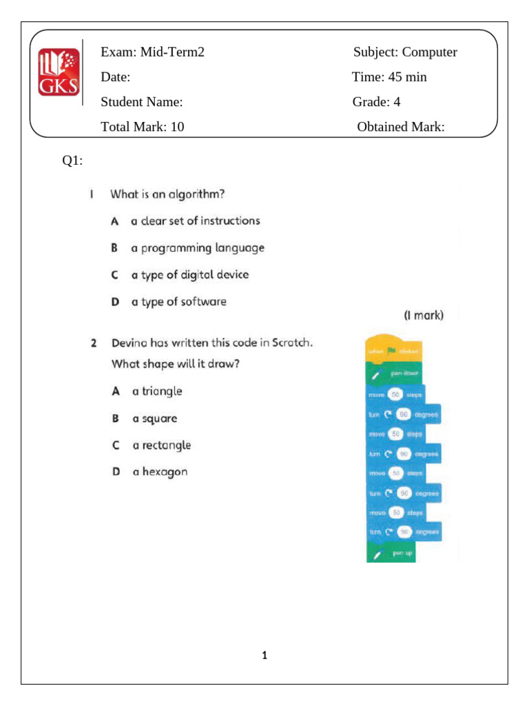 G4 Computer Mid Exam Term2 | PDF