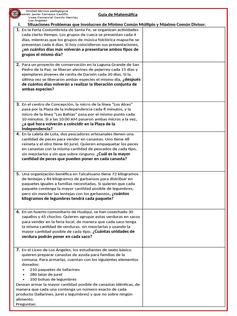 GUIA 4 Múltiplos, Resolución de Problemas Factores, Números Primos y Mínimo Común Múltiplo. | PDF