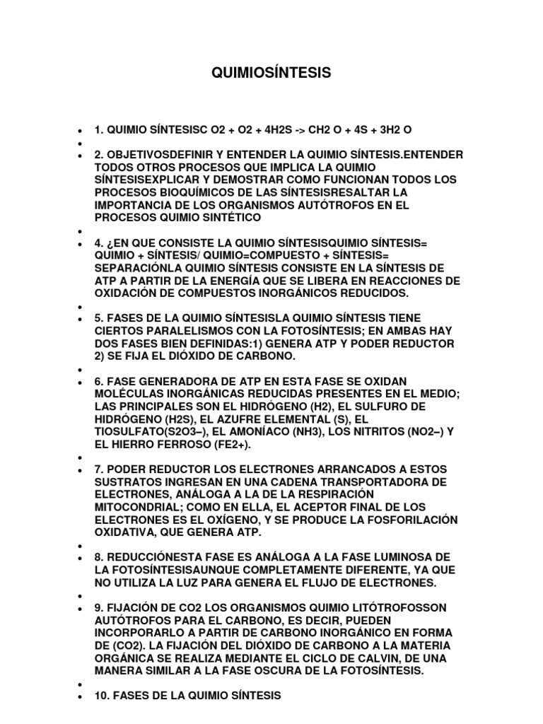 QUIMIOSÍNTESIS | PDF | Metabolismo | Química