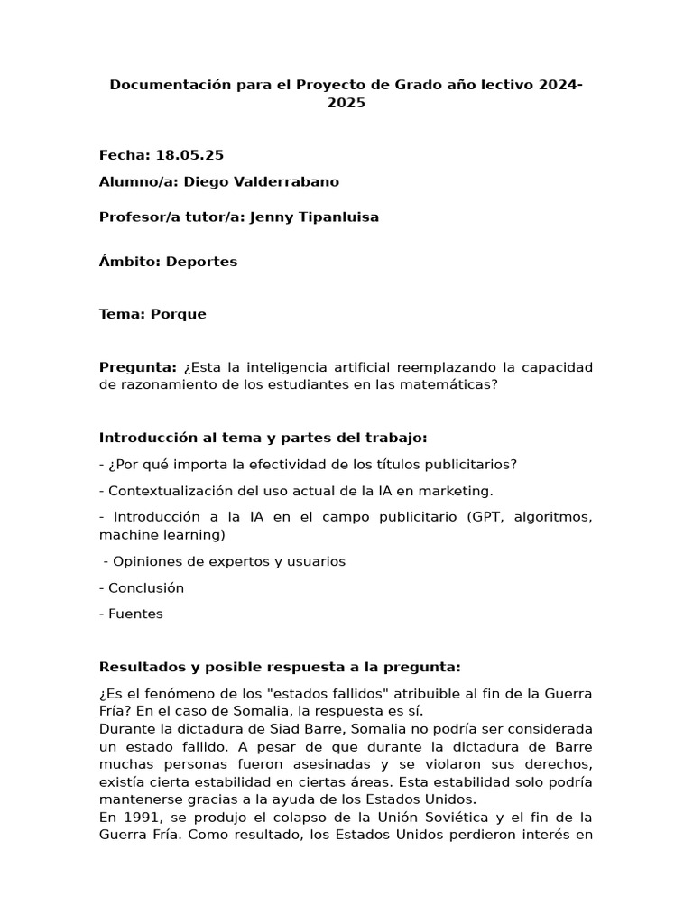 Documentación Proyecto de Grado | PDF | Guerra Fría | Somalia