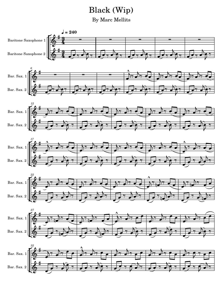 Black - Marc Mellits Black Bari Sax Duet | PDF | Saxophone | Music ...