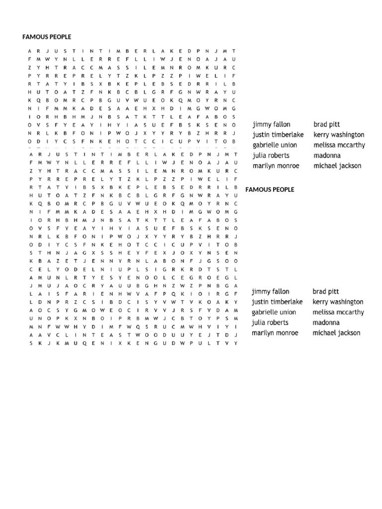 famous people wordsearch | PDF