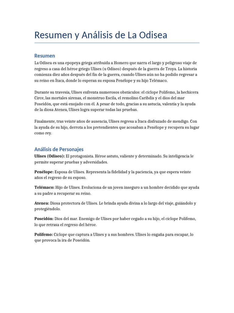 Análisis de La Odisea de Homero | PDF
