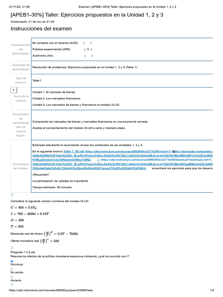 Examen - (APEB1-30%) Taller - Ejercicios Propuestos en La Unidad 1, 2 y 3 de 10 | PDF | La ...