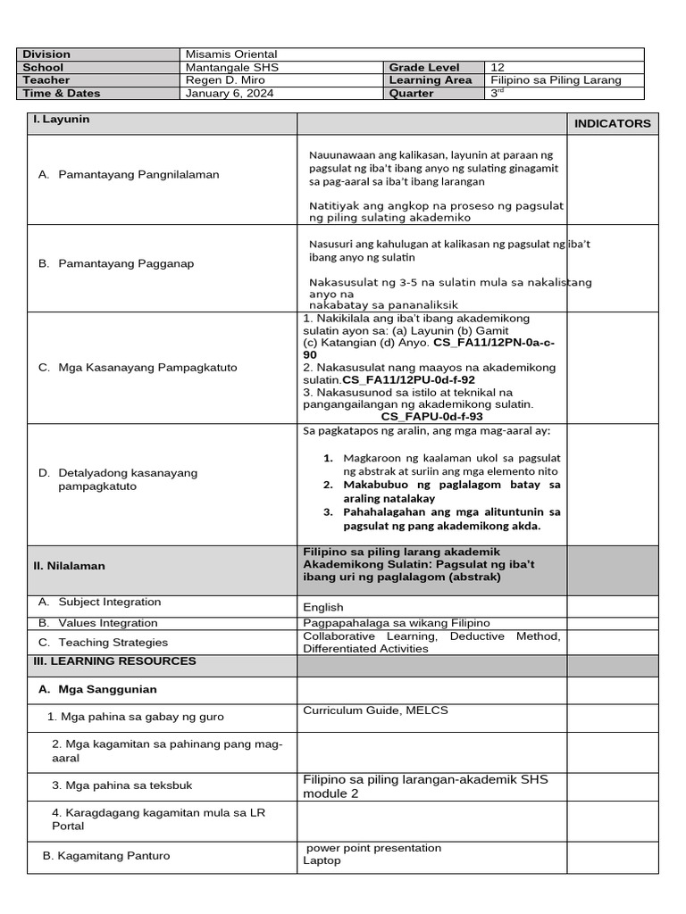 DLP Filipino Module 2 | PDF