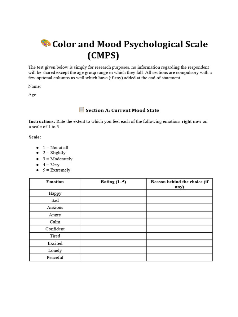 Color-Mood Psychological Scale Survey | PDF