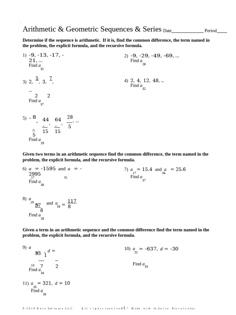 Arithmetic Geometric Sequences Series Practice | PDF | Arithmetic | Mathematics