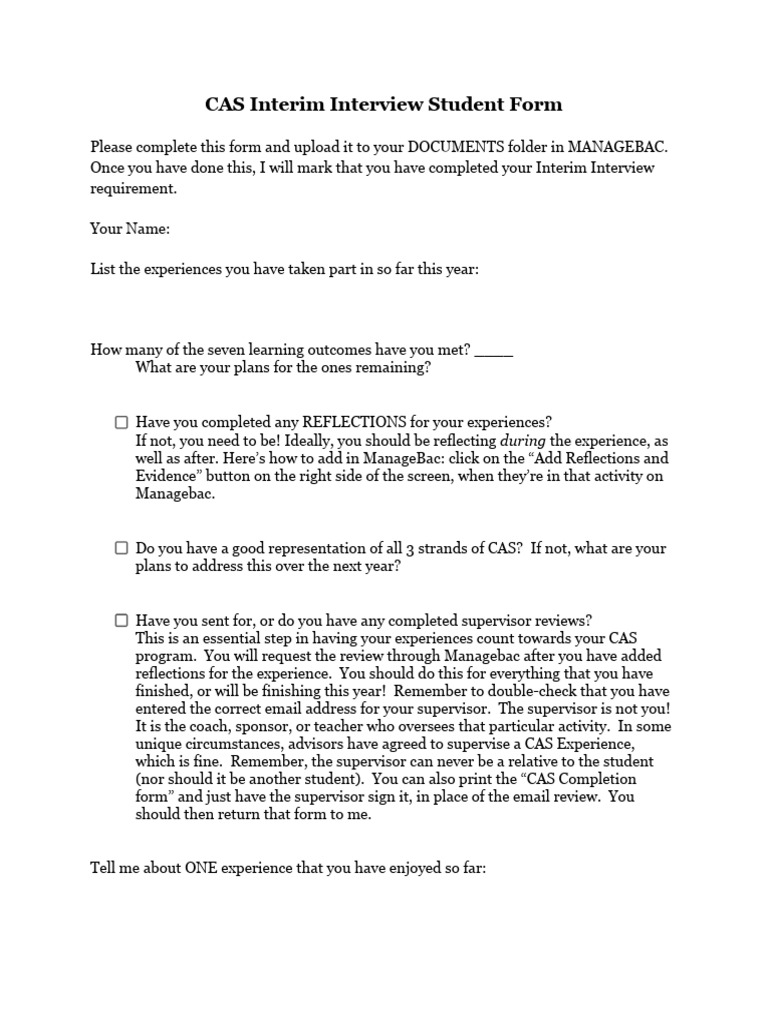 CAS Interim Interview Student Form | PDF