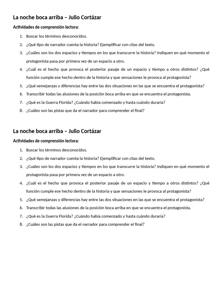 Actividades sobre "La noche boca arriba" | PDF