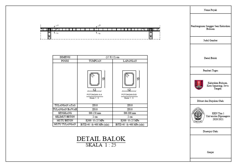 Detail Balok Pembangunan Sanggar Seni | PDF
