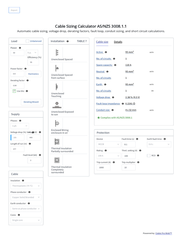 Free Cable Sizing Calculator AS - NZS 3008.1.1 - ELEK Software | PDF ...