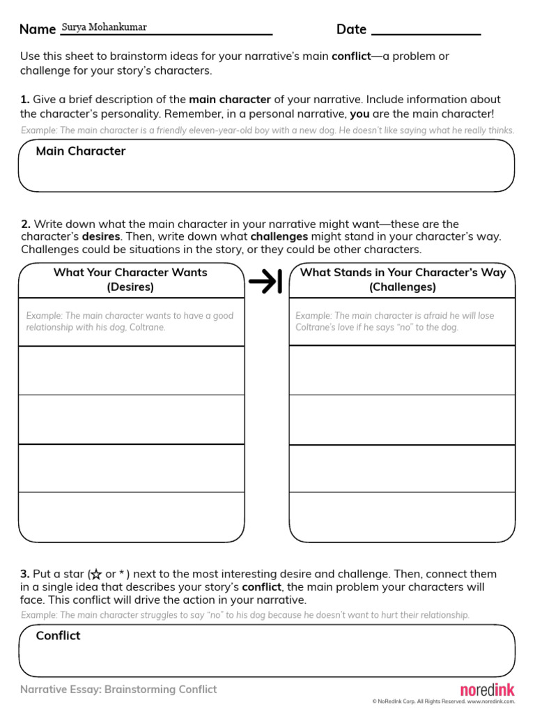 Narrative+Essay Prewriting Developing+Conflict | PDF