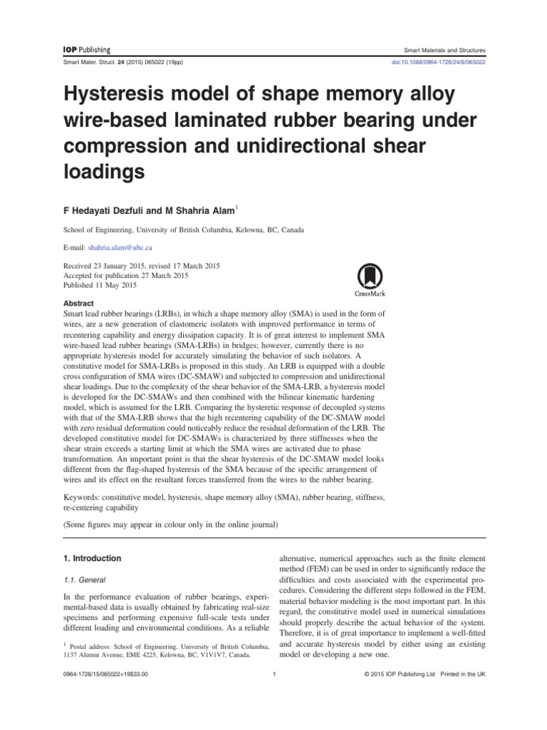 Hysteresis Model of Shape Memory Alloy Wire-Based Laminated Rubber Bearing Under Compression and ...