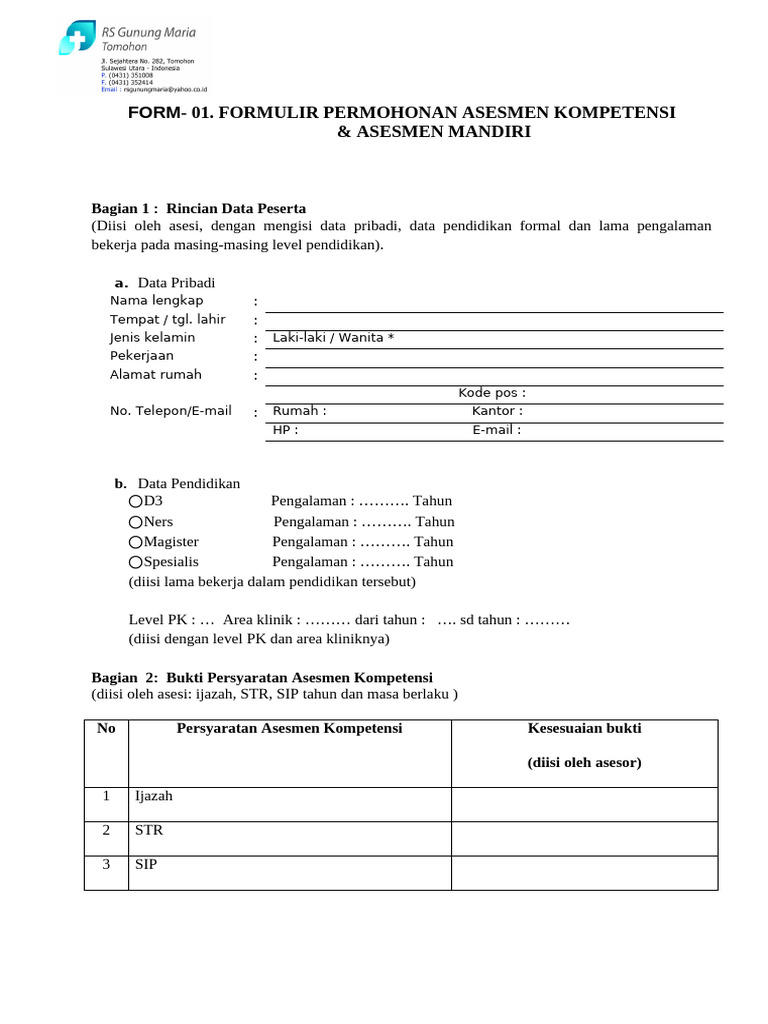 FORM Permohonan Asesmen Dan Asesmen Mandiri | PDF