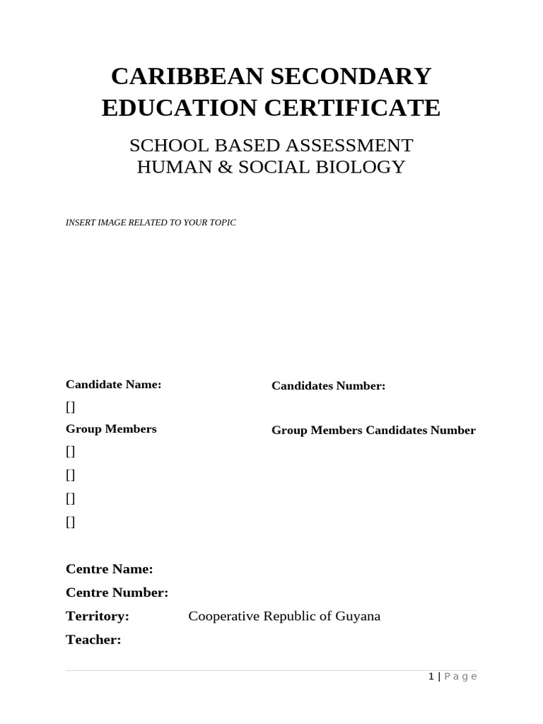 Human & Social Biology SBA Cover Page | PDF